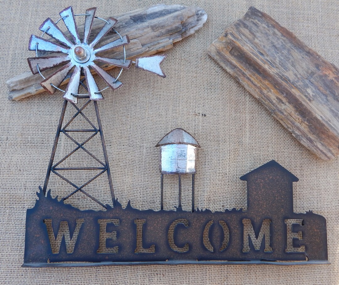 Metal Western Ranch Themed Welcome Sign ~ Windmill (turns) Welcome Sign ...