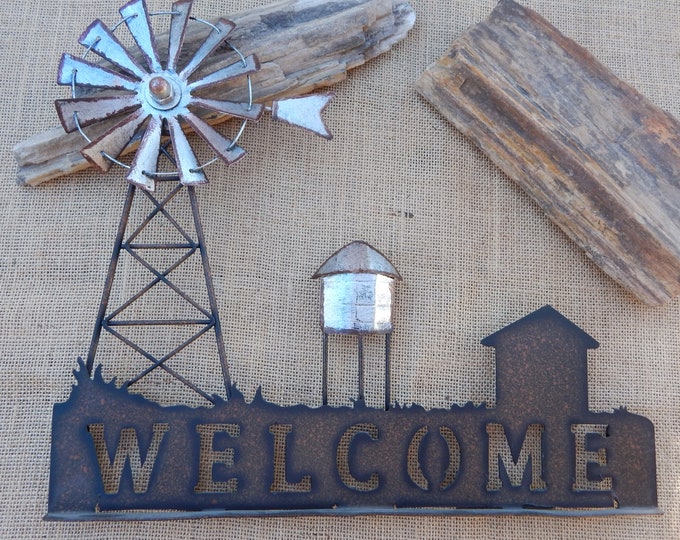 Metal Western Ranch Themed Welcome Sign ~ Windmill (turns) Welcome Sign ...