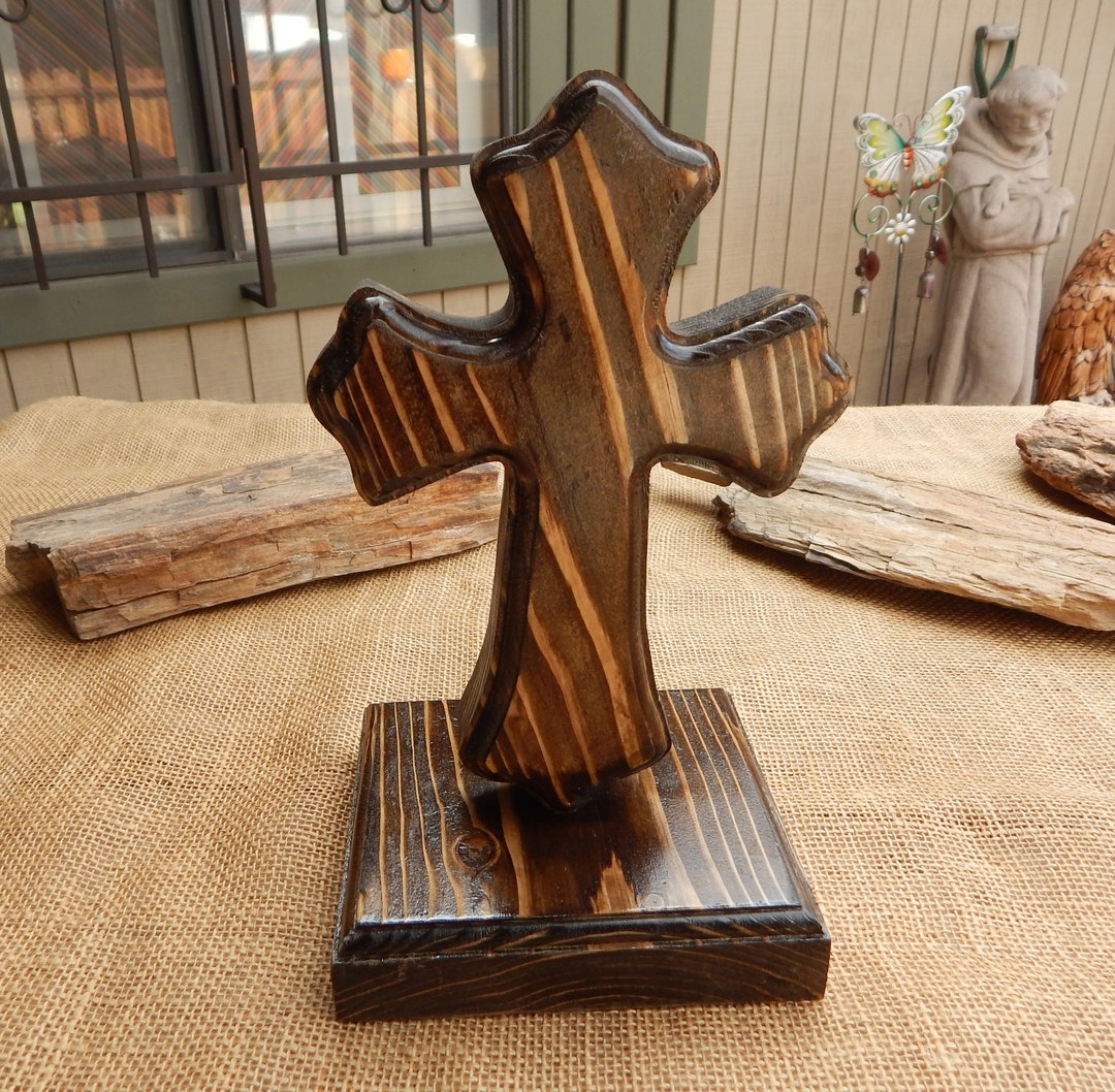 REDUCED PRICE ~ Solid Wood Handmade Cross Dark Stain / Free Standing ...