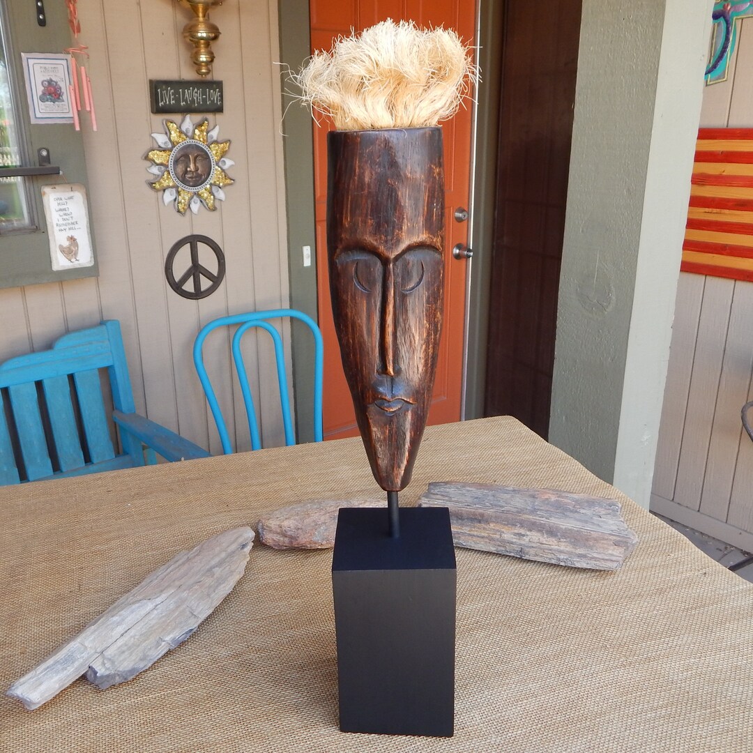 Solid Wood Carved Tribal Face ~ 20" Tall Carved Wood Face Tribal ...