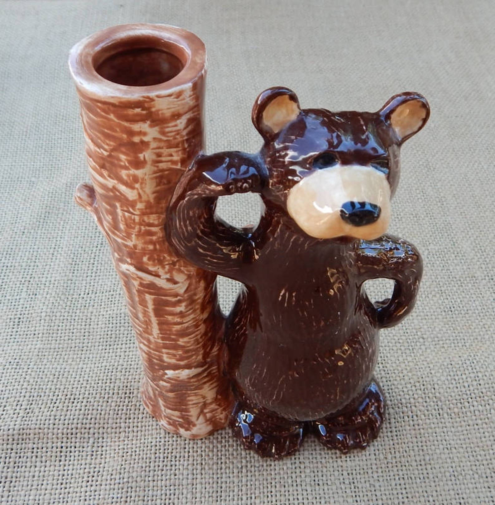 Brown Bear Flower Vase / Bear Silk Flower Vase / Ceramic Bear - Etsy
