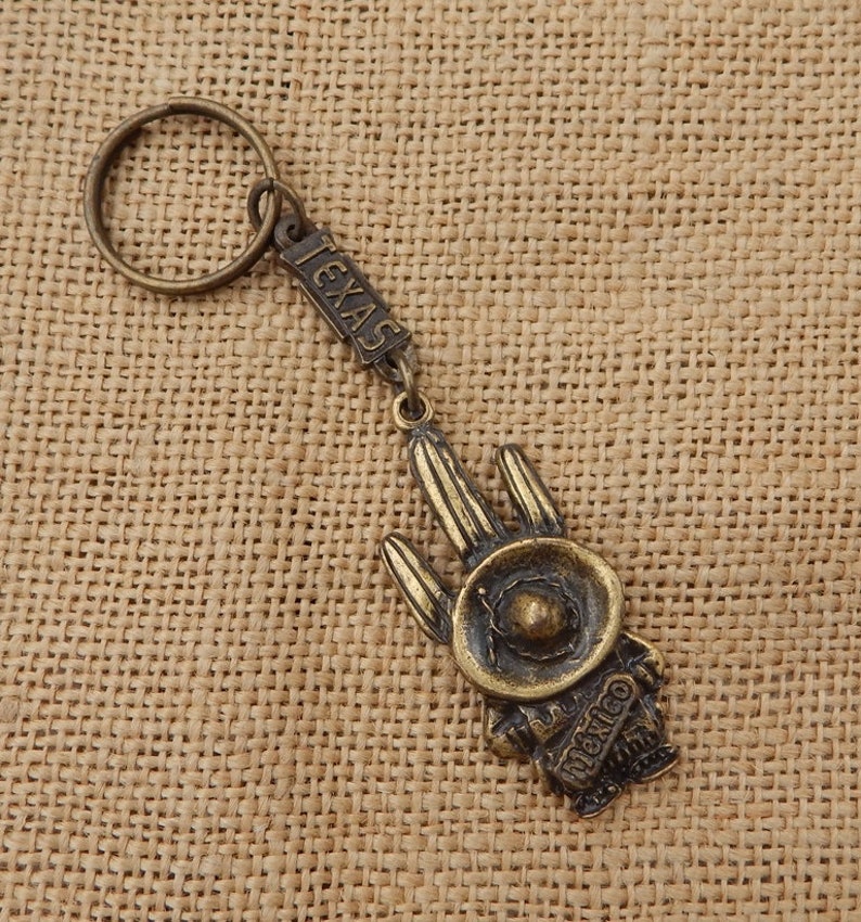 Texas & Mexico Siesta Man Key Ring / Sombrero and Cactus Key Ring ...