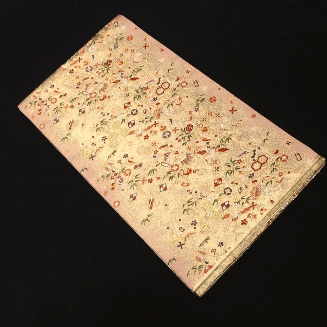 Fukuro Obi Vintage(1950-1980) Gold Crane Birds Bamboo Leaf Silk BB195V2 ...