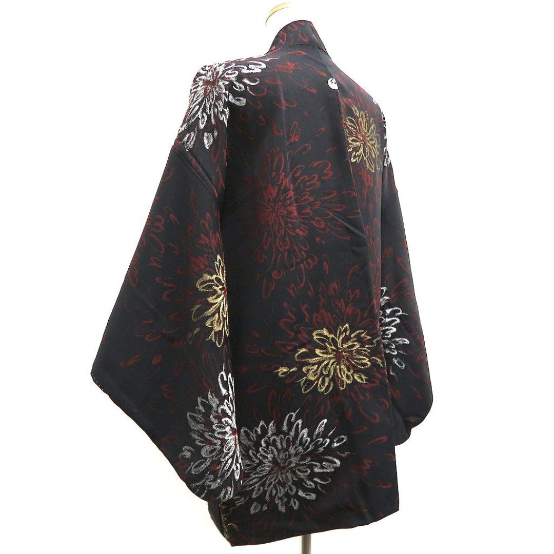 Haori Jacket Vintage(1950-1980) Black Gold Silver Chrysanthemum Silk ...
