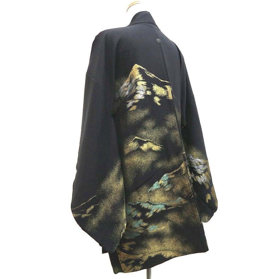 Haori Jacket Vintage(1950-1980) Black Gold Silver Mountain Silk ...