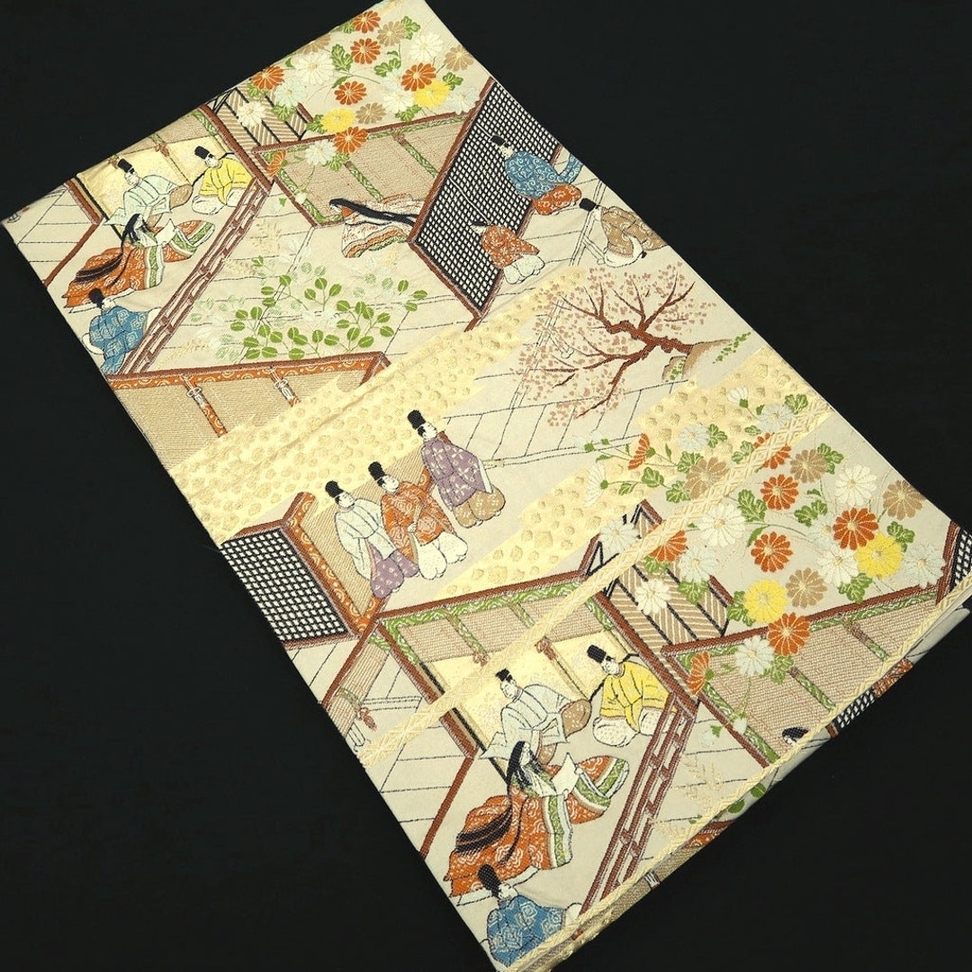 Fukuro Obi Beige Gold Heian Period Aristocrats Heian Princess Silk ...