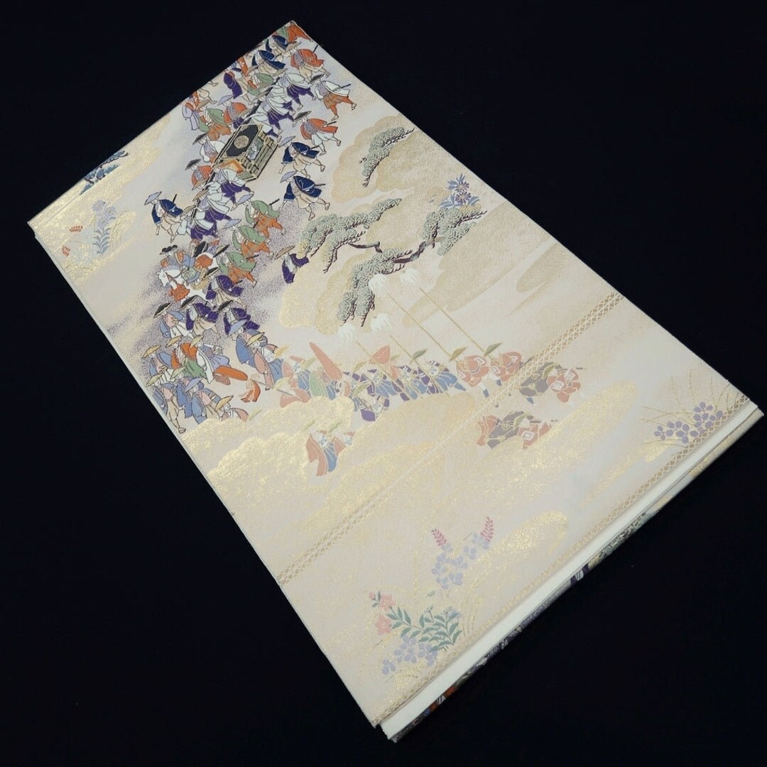 Fukuro Obi White Gold Samurai Tokugawa Daimyogyoretsu Silk BB271V5 - Etsy