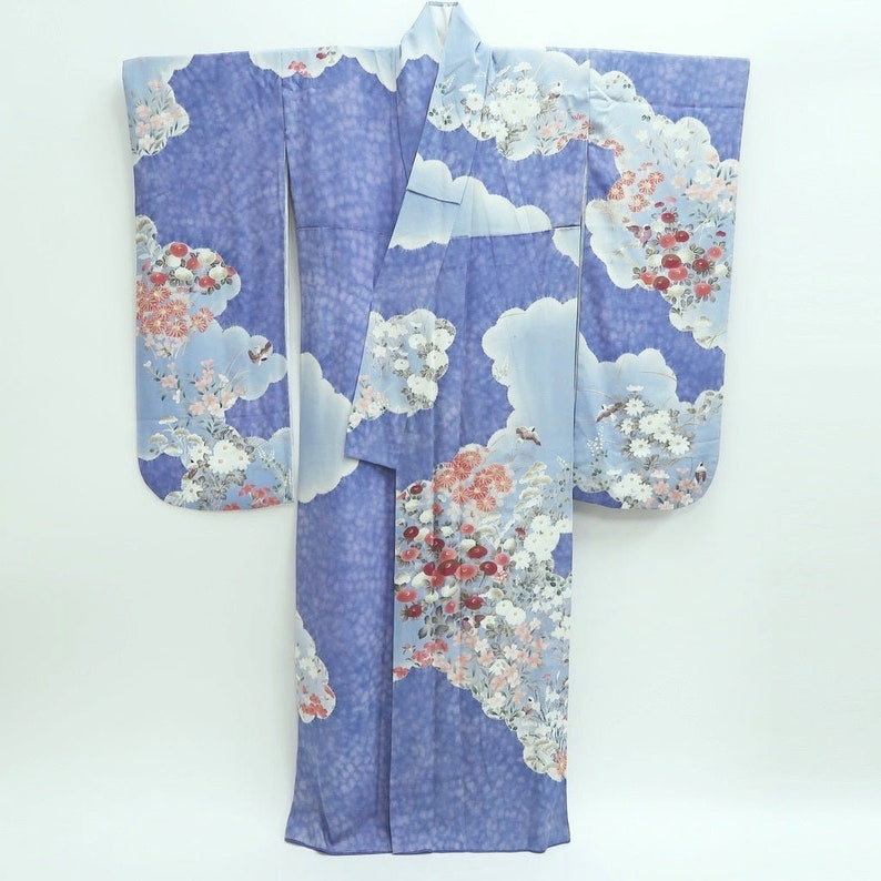 Furisode Blue Cloud Bird Silk 9685J3 - Etsy