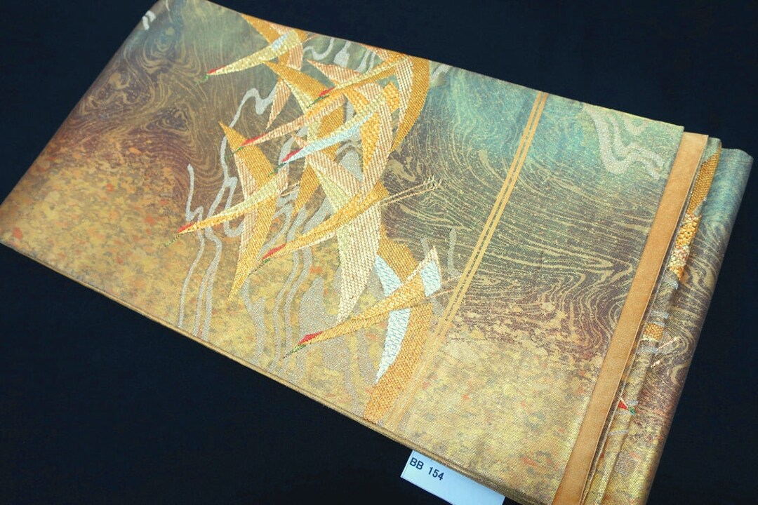 Fukuro Obi Gold Crane Birds Silk BB154W9 - Etsy