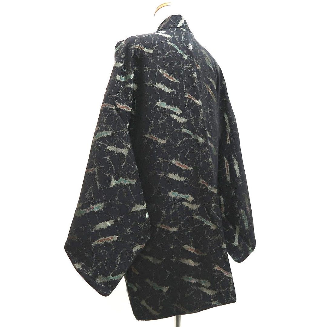 Haori Jacket Vintage(1950-1980) Black Gold Abstract Art Silk #10117D2 ...