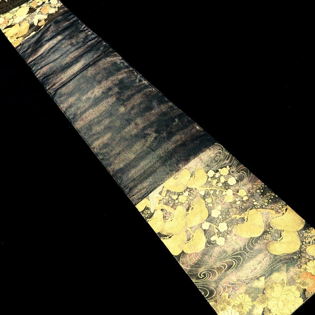 Fukuro Obi Black Gold Crane Birds Plum Blossom Rinpa Silk BB234V4 - Etsy