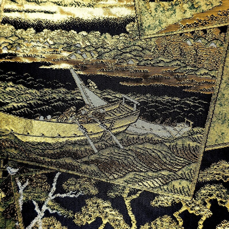 Fukuro Obi Vintage (1950-1980) Złoty Czarny Hokusai Fugaku-Sanjurokkei ...