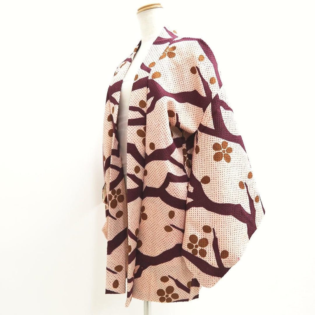 Haori Jacket Vintage(1950-1980) Light Pink Wine Red Shibori Ume Branch ...