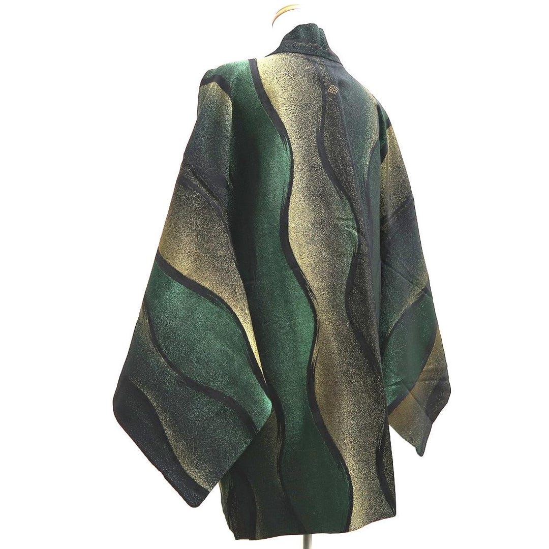 Haori Jacket Vintage(1950-1980) Black Gold Green Tatewaku Silk #10128D3 ...