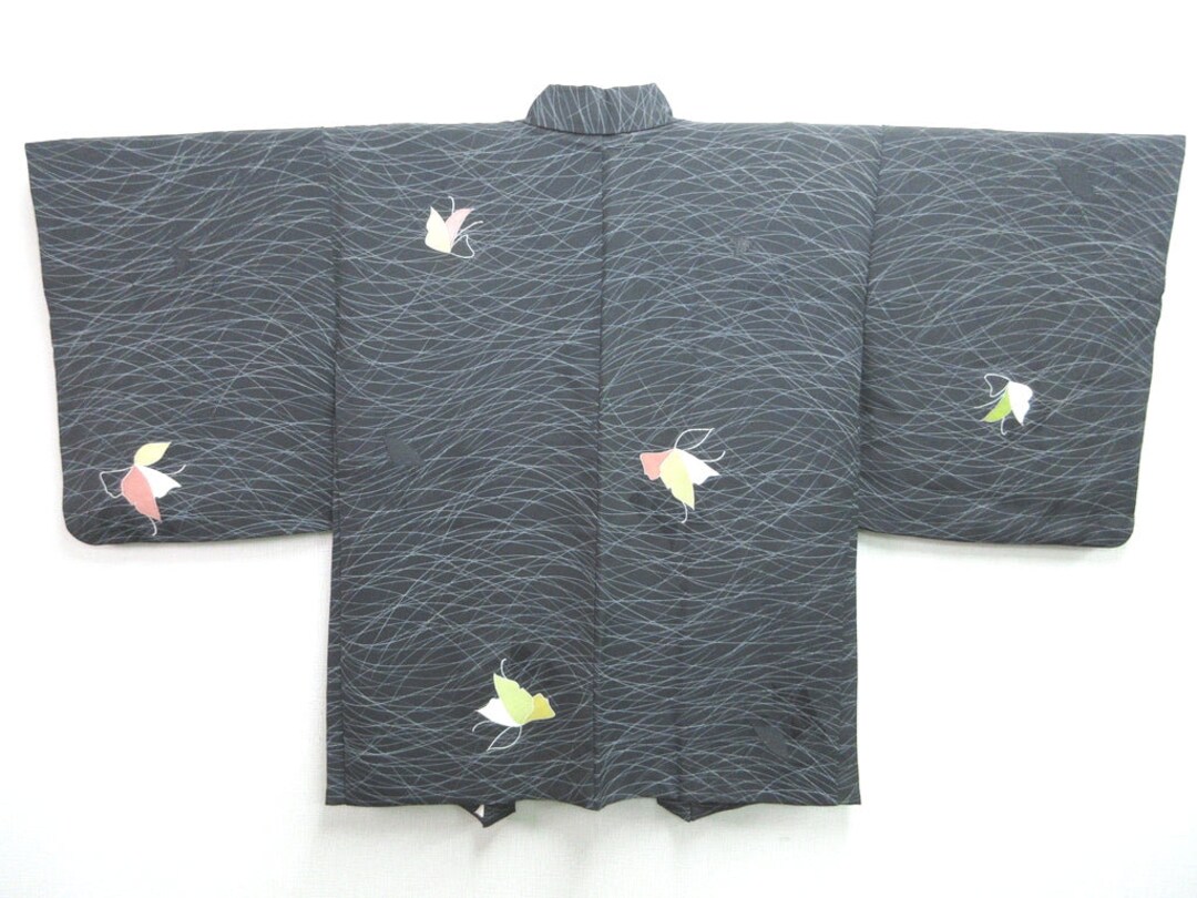 Haori Jacket Vintage(1950-1980) Black Butterfly Silk #7598H4 - Etsy