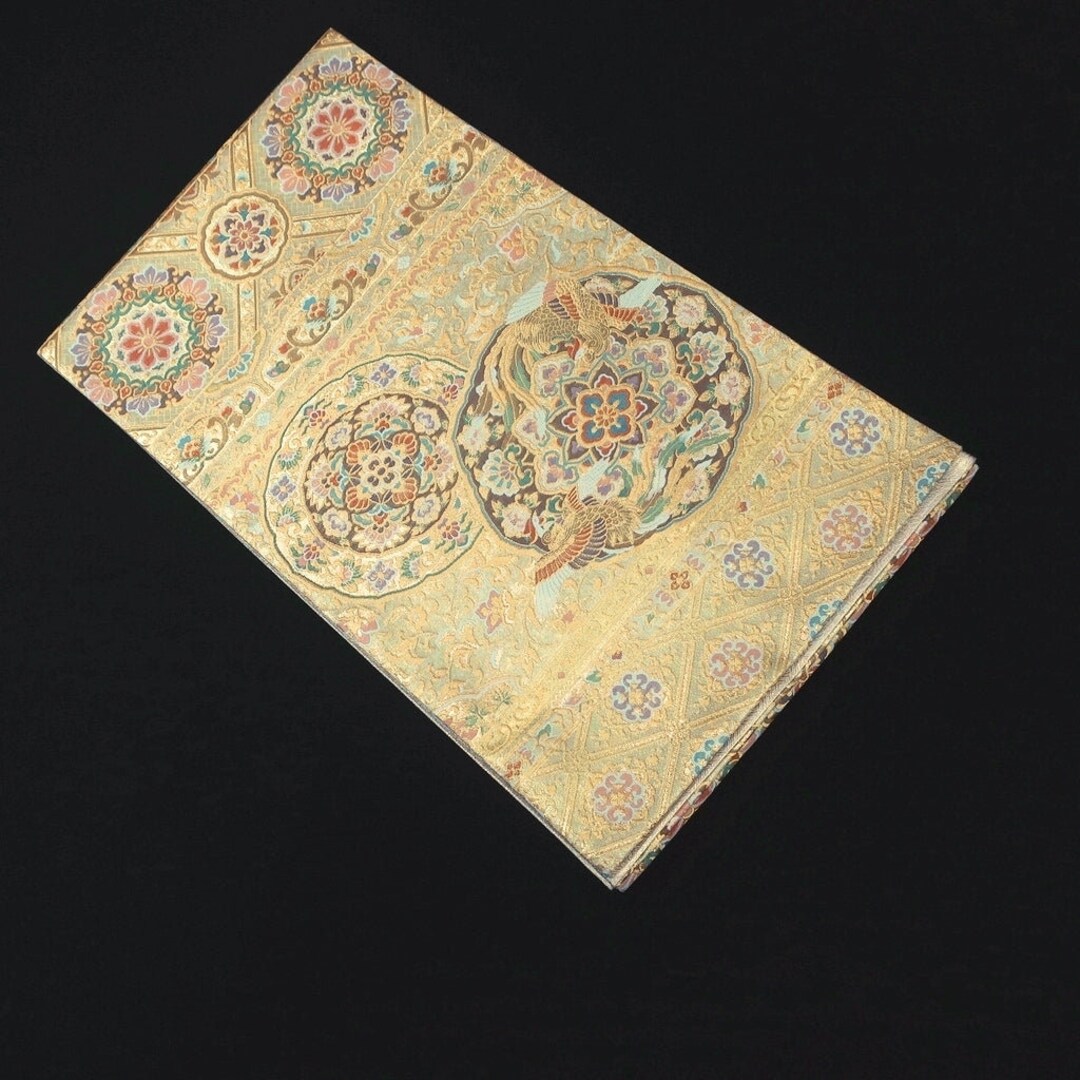 Fukuro Obi Vintage(1950-1980) Gold Birds Flower Shousoin Silk BB192V2 ...