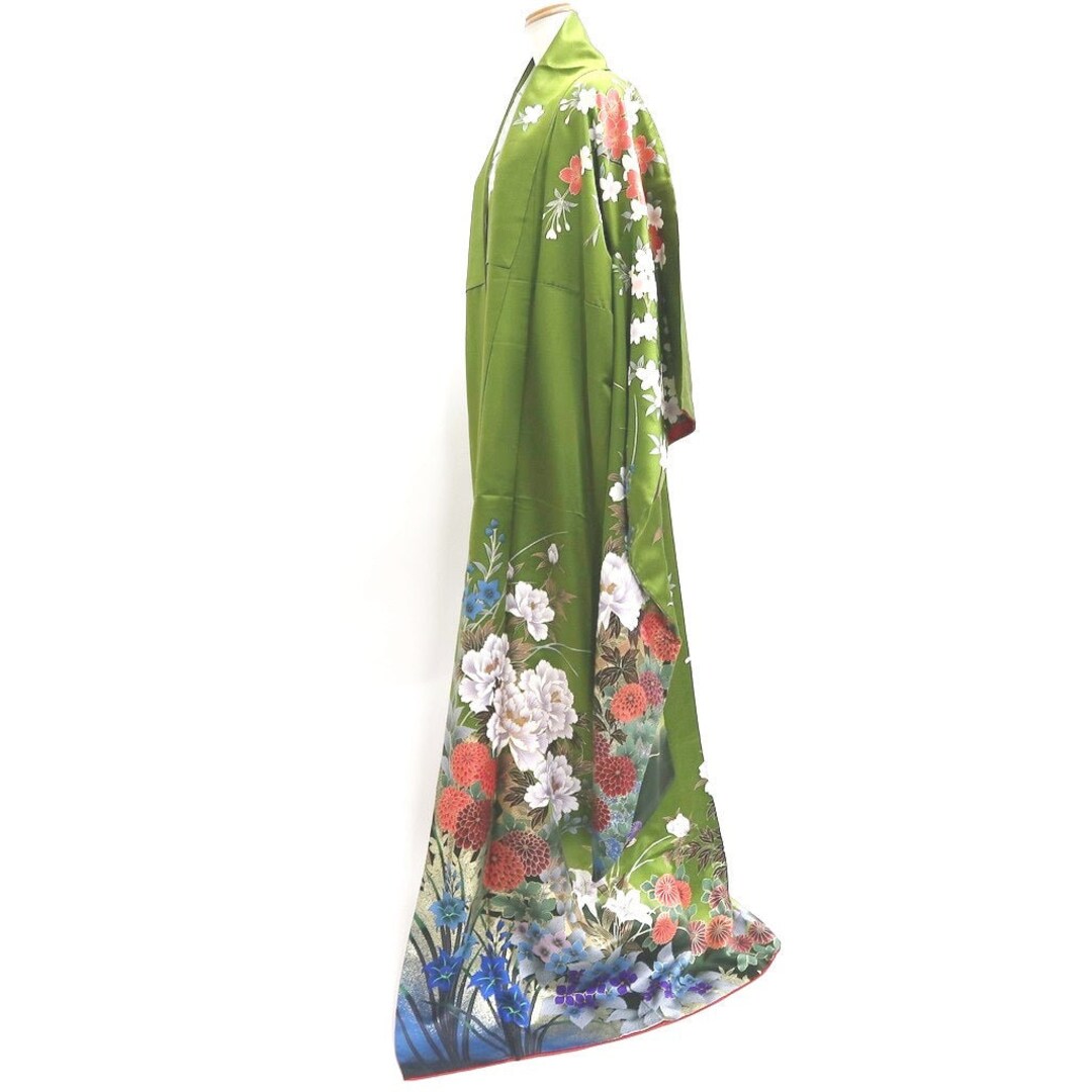 Furisode Green Gold Sakura Peony Kiku Silk #9703J5 - Etsy