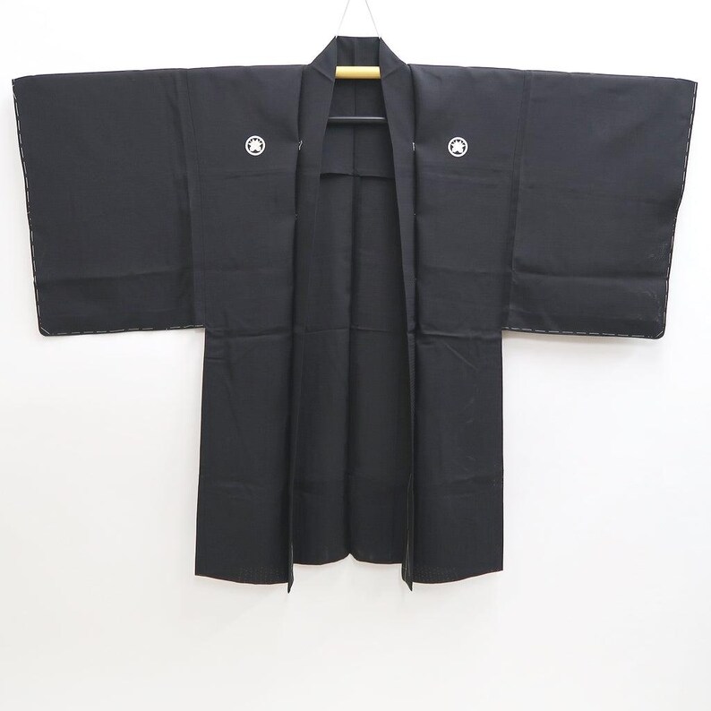 Men's Haori Vintage(1950-1980) Black Montsuki See-through Silk #9830B1 ...