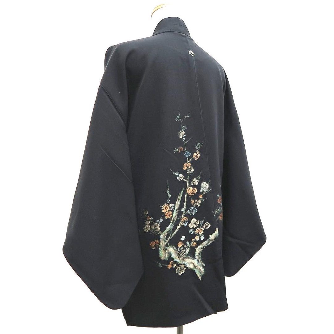 Haori Jacket Vintage(1950-1980) Black Gold Plum Blossom Branch Silk ...