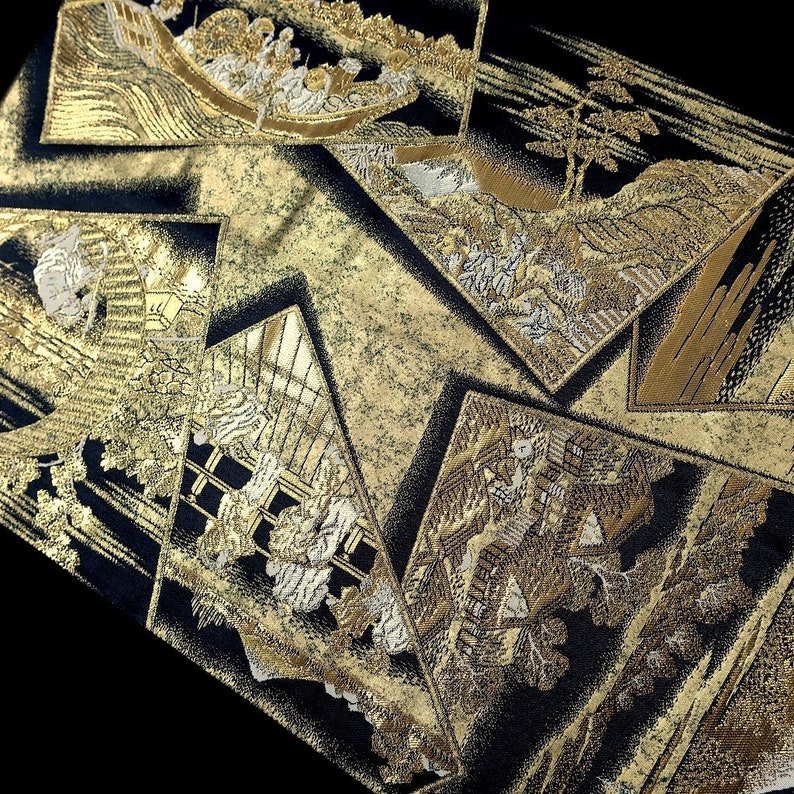 Fukuro Obi Vintage (1950-1980) Złoty Czarny Hokusai Fugaku-Sanjurokkei ...