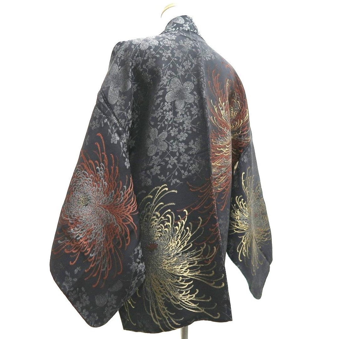 Haori Jacket Vintage1950-1980 Black Silver Gold Chrysanthemum Rangiku ...