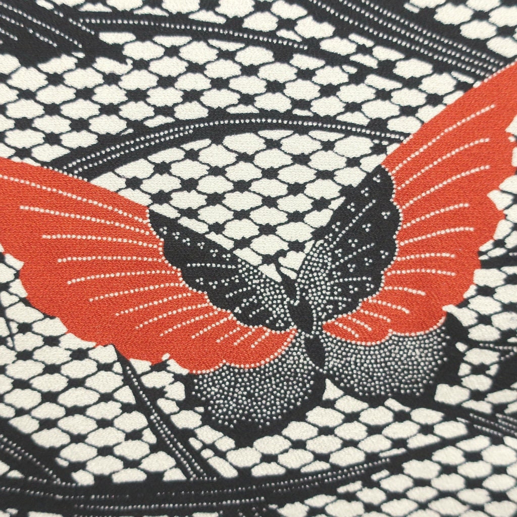 Haori Jacket Vintage1950-1980 White Black Red Butterfly Silk 9236E3 - Etsy