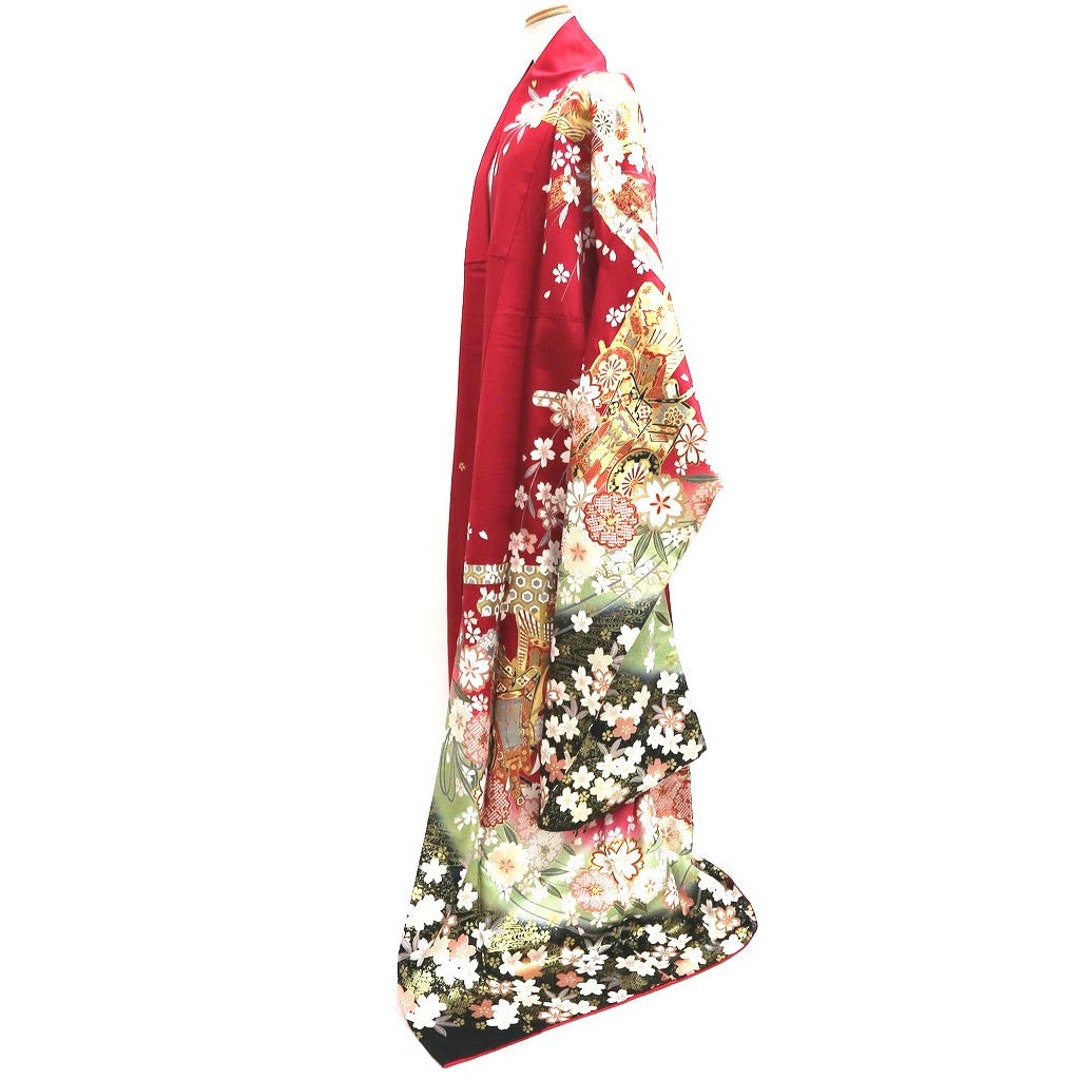 Furisode Red Gold Sakura Cherry Blossom Tall Silk 9686J4 - Etsy