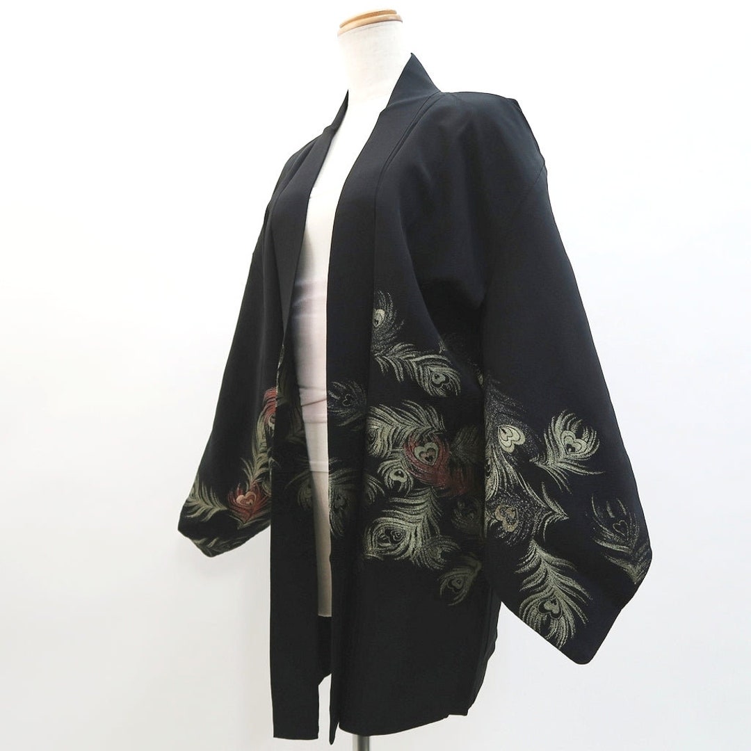 Haori Jacket Vintage1950-1980 Black Gold Peacock Feather Silk 9518H1 - Etsy