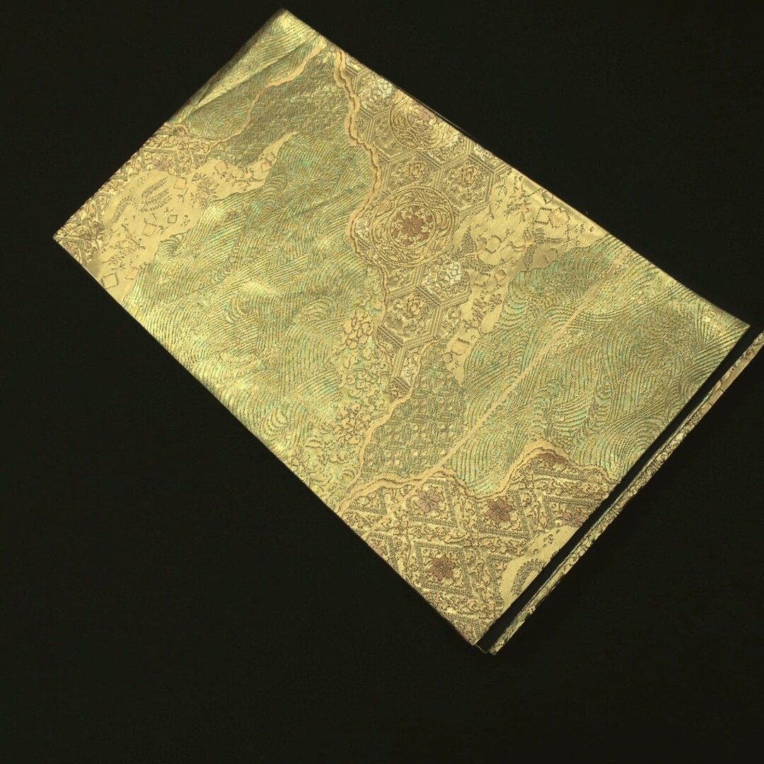 Fukuro Obi Vintage(1950-1980) Gold Flower Crane Birds Michinagadori ...