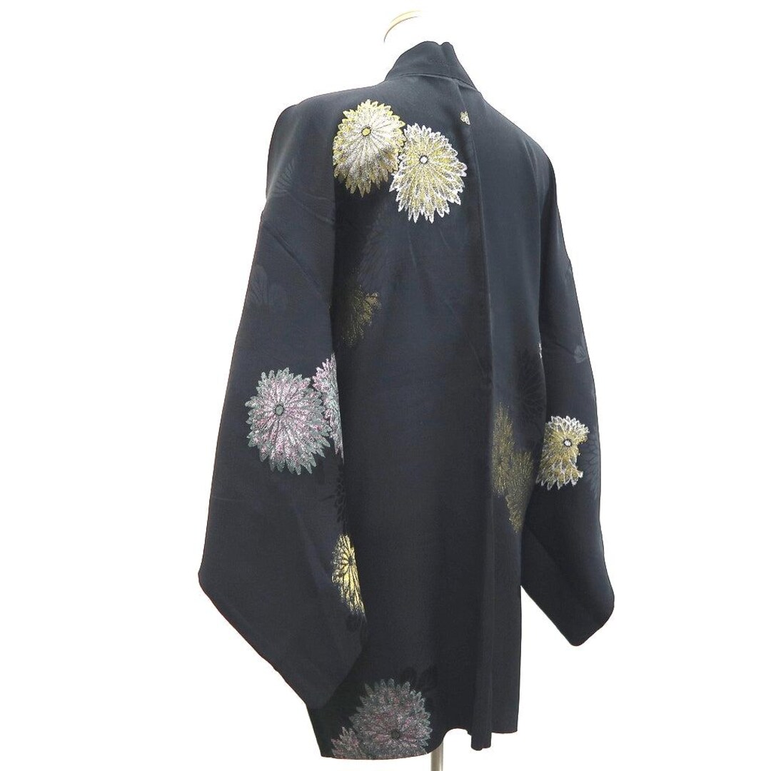 Haori Jacket Vintage(1950-1980) Black Gold Silver Chrysanthemum Silk ...