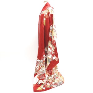 Furisode Red White Gold Noshi Peony Tall Silk #9696J4 - Etsy