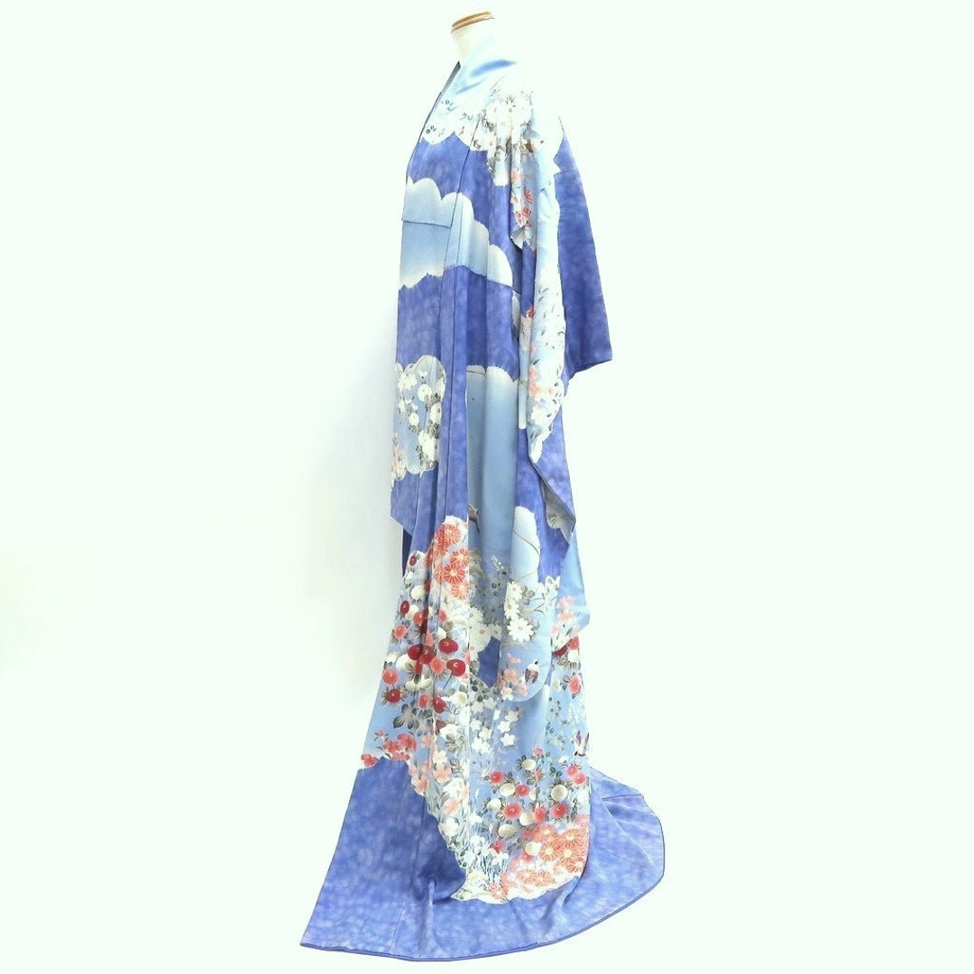Furisode Blue Cloud Bird Silk 9685J3 - Etsy
