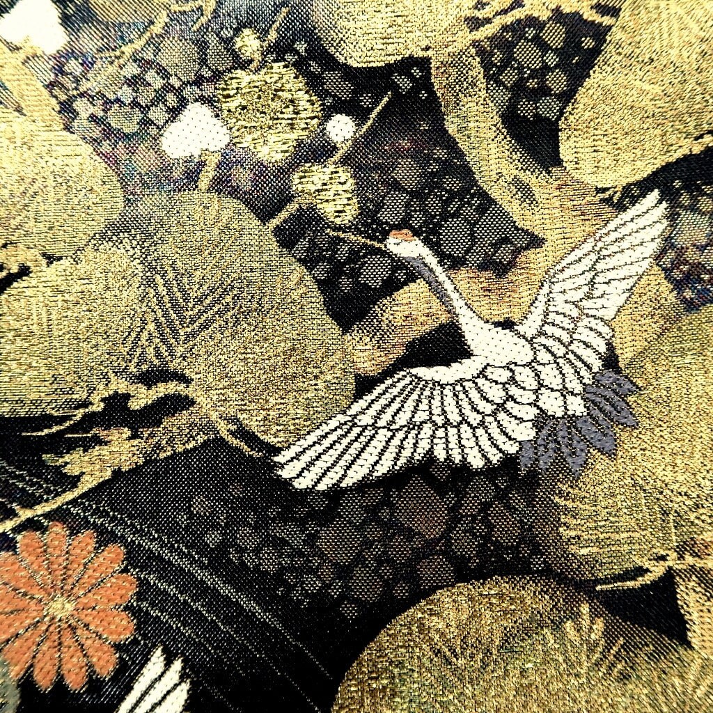 Fukuro Obi Black Gold Crane Birds Plum Blossom Rinpa Silk BB234V4 - Etsy