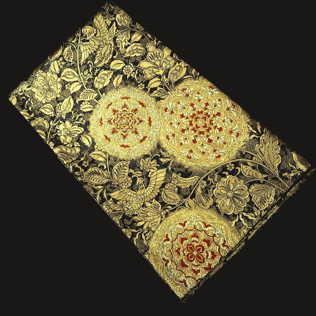 Fukuro Obi Black Gold Birds Flower Silk BB236V4 - Etsy