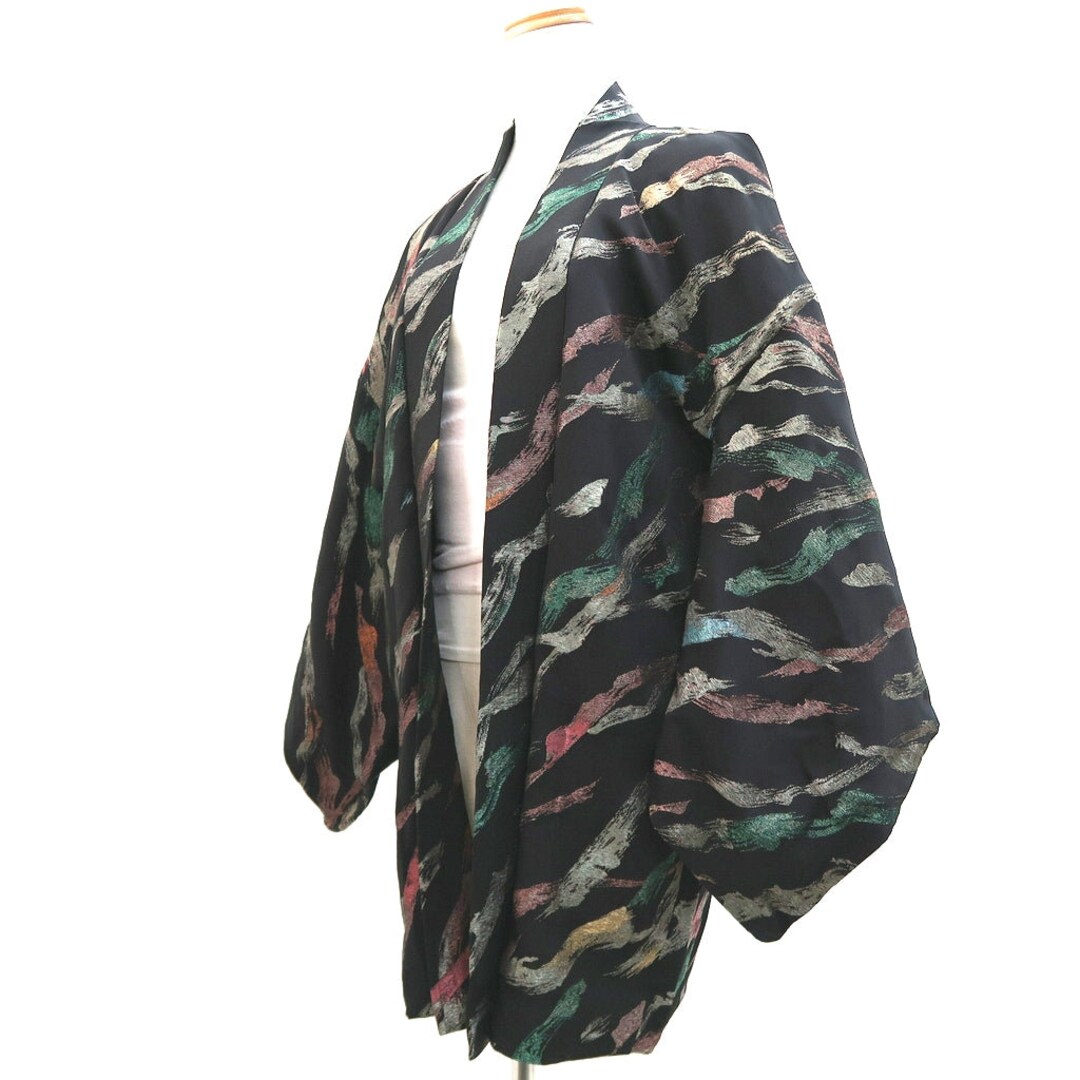 Haori Jacket Vintage(1950-1980) Black Gold Green Abstract Art Silk ...