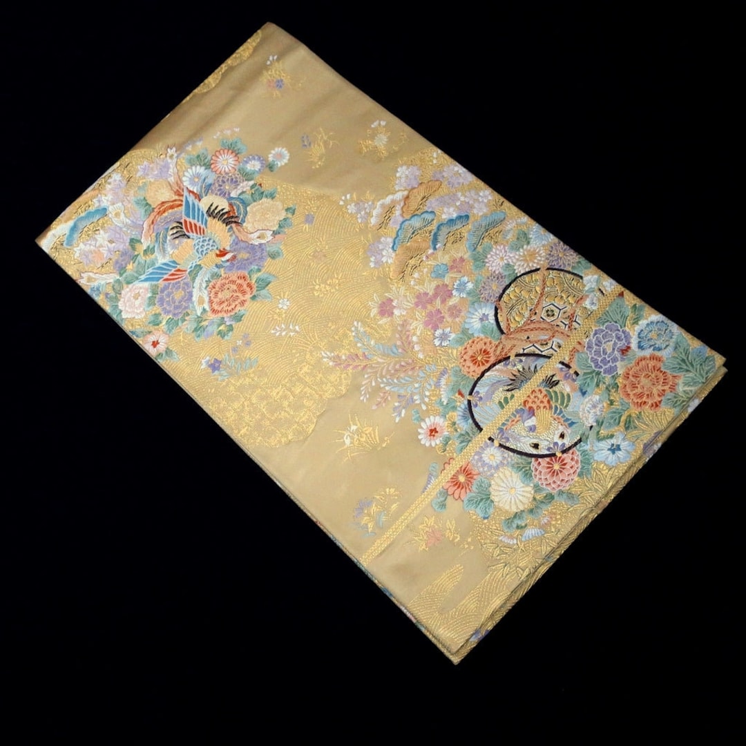 Fukuro Obi Vintage(1950-1980) Gold Birds Sakura Silk BB180V1 - Etsy