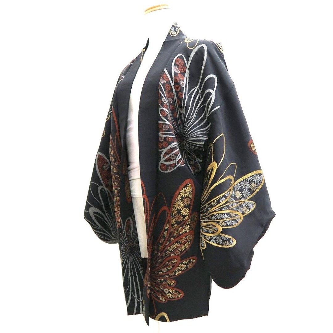 Haori Jacket Vintage(1950-1980) Black Gold Chrysanthemum Silk #9752A3 ...