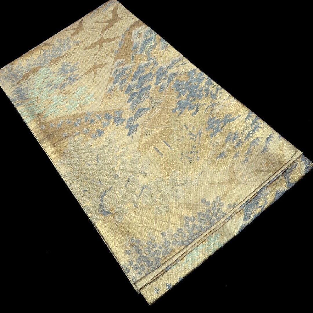 Fukuro Obi Gold Crane Birds Landscape Silk BB268V5 - Etsy