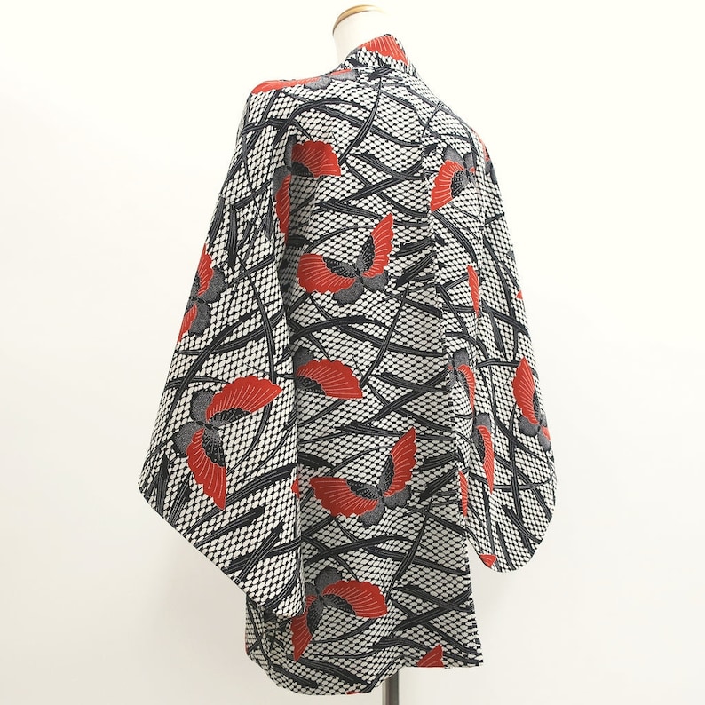 Haori Jacket Vintage1950-1980 White Black Red Butterfly Silk - Etsy