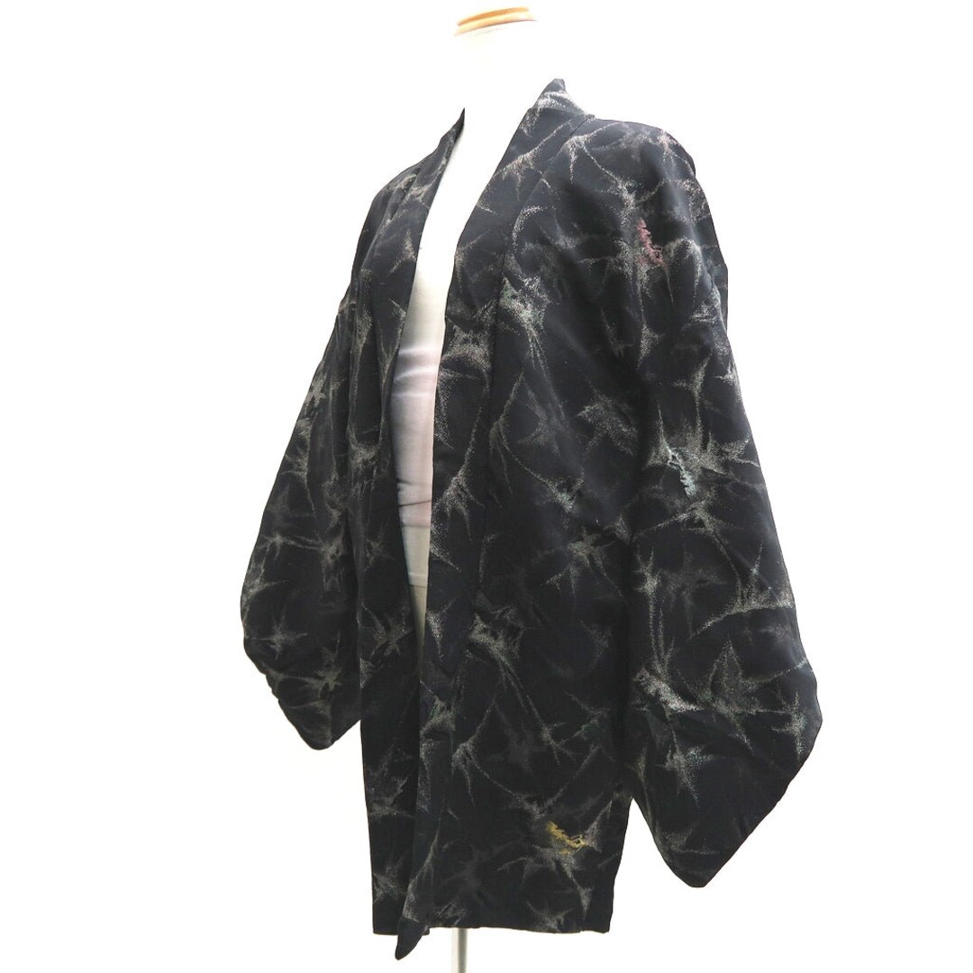 Haori Jacket Vintage(1950-1980) Black Silver Gold Abstract Art Silk ...