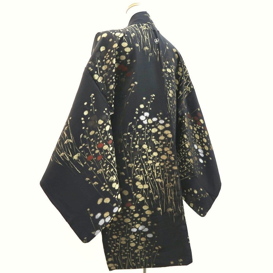 Haori Jacket Vintage(1950-1980) Black Gold Flower Silk #10005C3 - Etsy