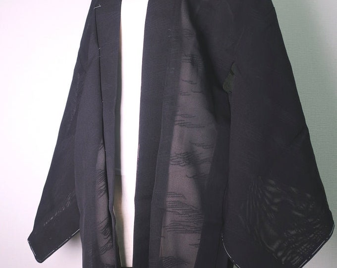 Haori Jacket Vintage1950-1980 Black See-through for Summer Wave Silk ...