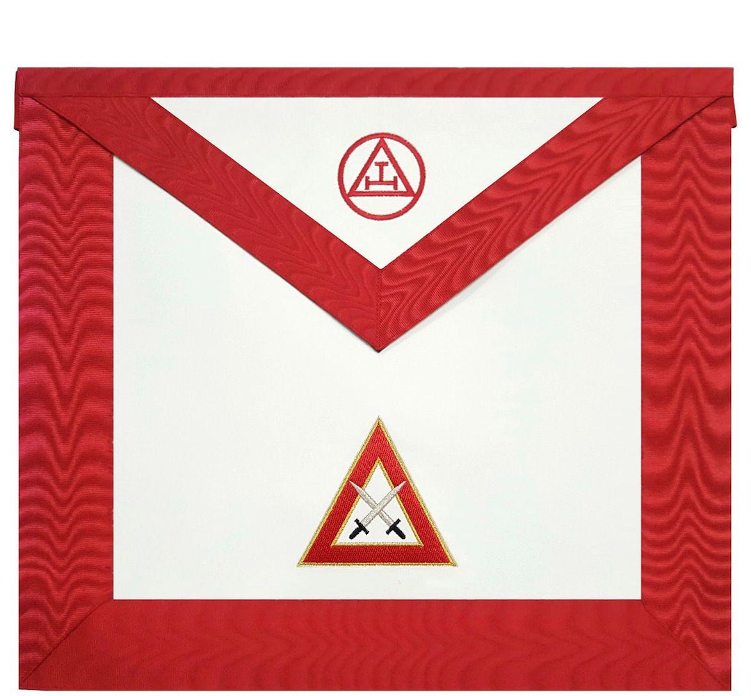 Red & White Masonic Officer Apron With Crossed Swords Triangle Emblem ...