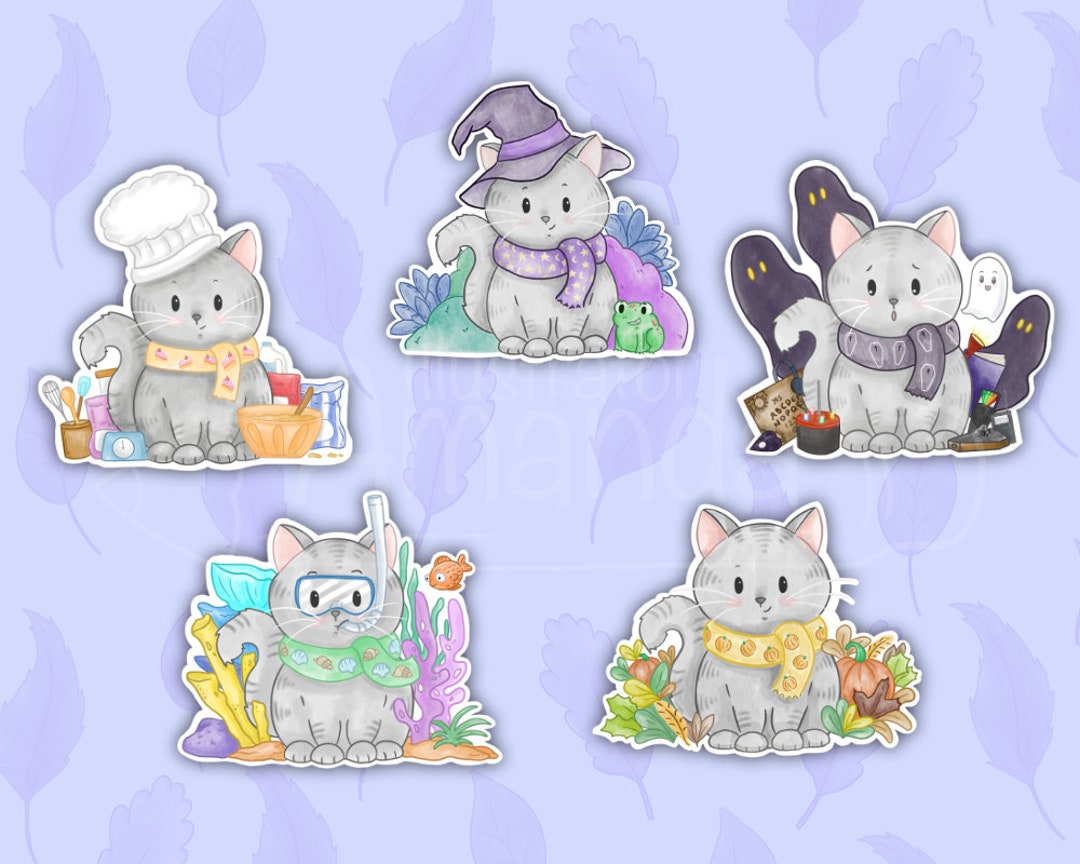 Cute Kitty Cat Sticker Pack, Cute Cat Stickers, Cute Halloween Stickers ...