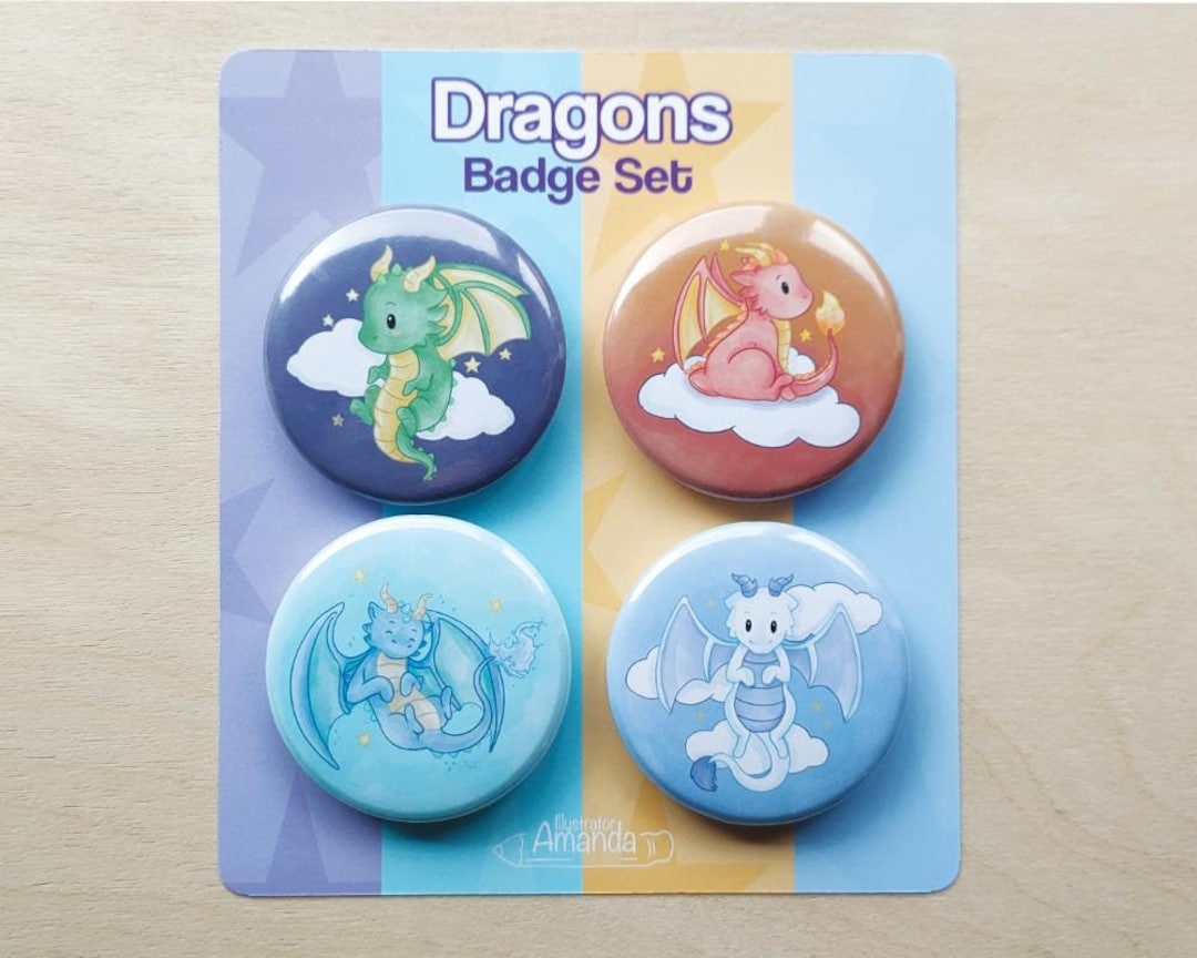 Dragon Badge Set Cute Dragon Badges Fantasy Collectible Pins for All ...