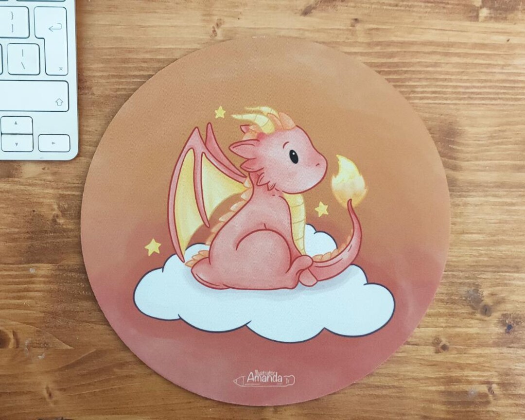 Cute Fire Dragon Mouse Mat, Kawaii Round Mouse Pad, Circle Fire Dragon ...