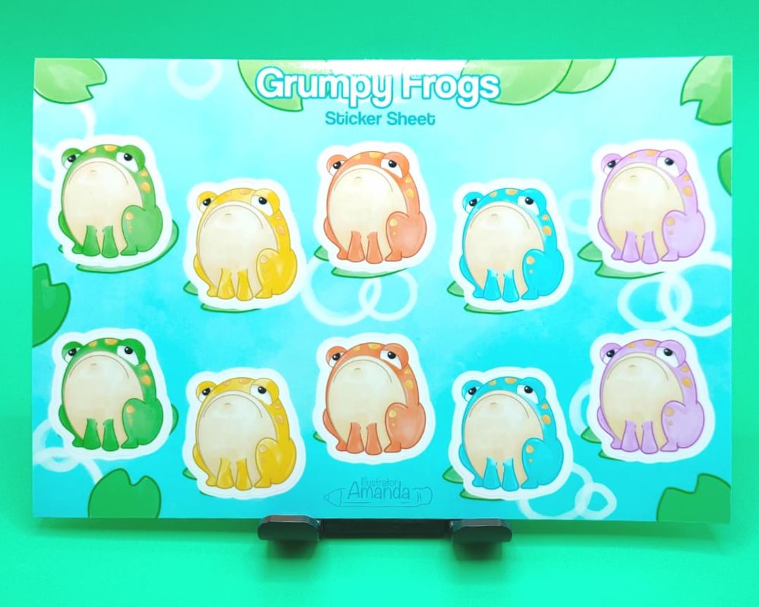 Cute Frog Stickers Grumpy Frogs Sticker Sheet Adorable Frog Stickers Funny Frogs Colourful - Etsy