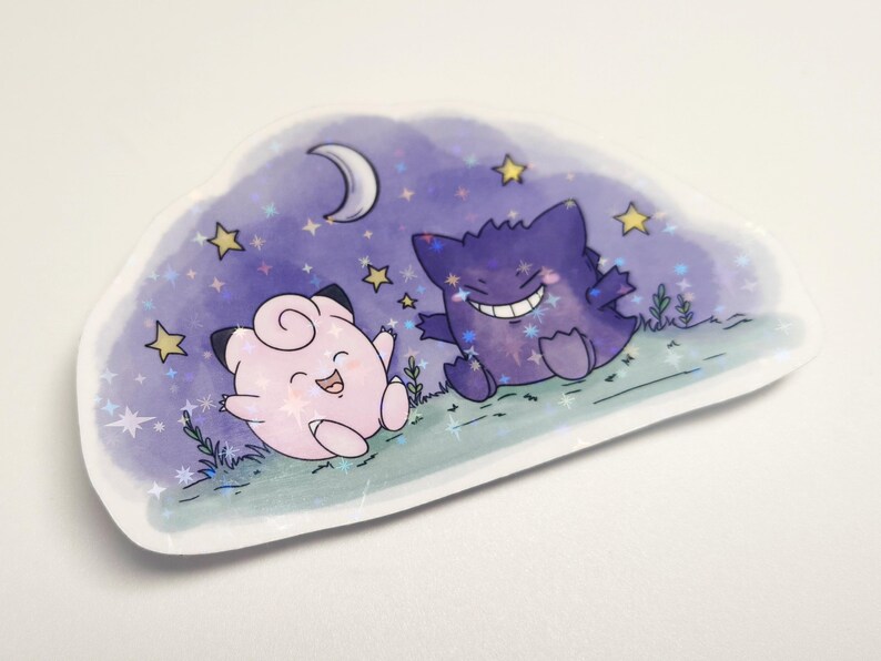 Gengar Clefairy Holographic Vinyl Sticker - Etsy