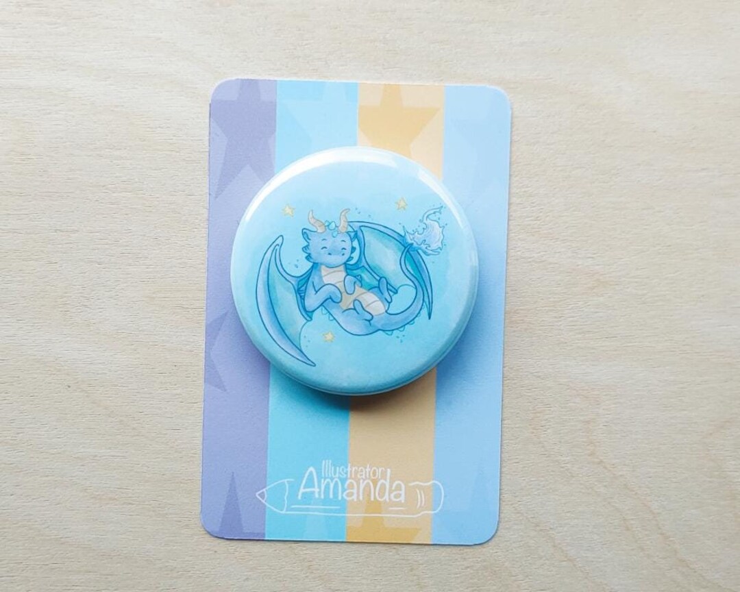 Dragon Badge Blue Dragon Charming Fantasy Pin Button Badge Water Dragon ...