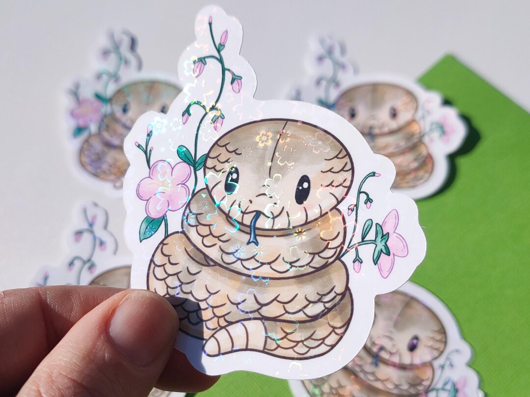 Cute Snake Sticker Holographic Floral Sticker With Pink Flowers ...